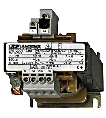 Monofazni upravlj. tran. 230V/24V, 60VA, IP00, sa osig. sek.
.