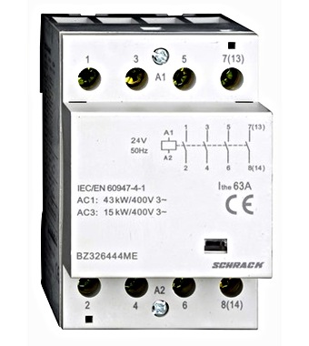 AMPARO-Instalacioni kontaktor AC1: 63A/400V, 4NO, 230VAC
serija Amparo, 4-polni, širine 3 modula=54mm