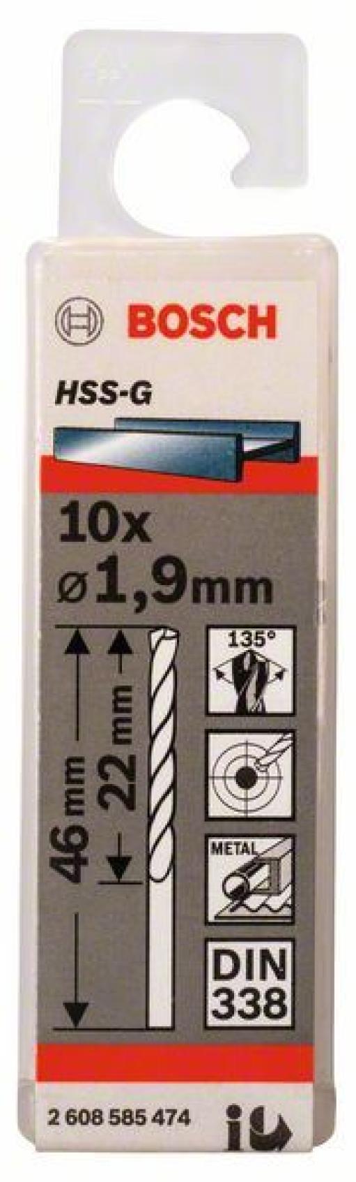 Burgija za metal HSS-G, DIN 338 Bosch 2608585474, 1,9 x 22 x 46 mm