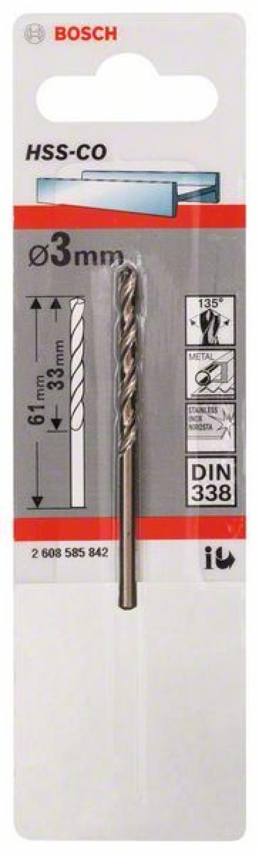 Burgija za metal HSS-Co, DIN 338 Bosch 2608585842, 3 x 33 x 61 mm