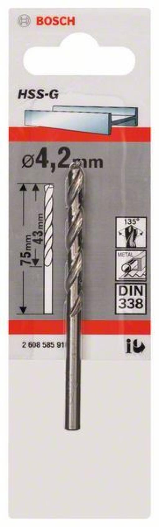 Burgija za metal HSS-G, DIN 338 Bosch 2608585918, 4,2 x 43 x 75 mm