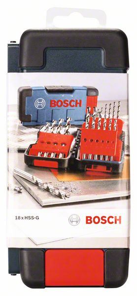 18-delni Toughbox set burgija za metal HSS-G, DIN 338, 135° Bosch 2607019578, 1; 1,5; 2; 2,5; 3; 3,5; 4; 4,5; 5; 5,5; 6; 7; 8; 9; 10 mm