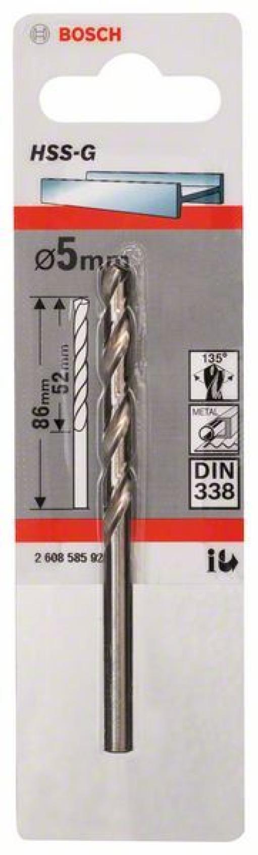 Burgija za metal HSS-G, DIN 338 Bosch 2608585922, 5 x 52 x 86 mm