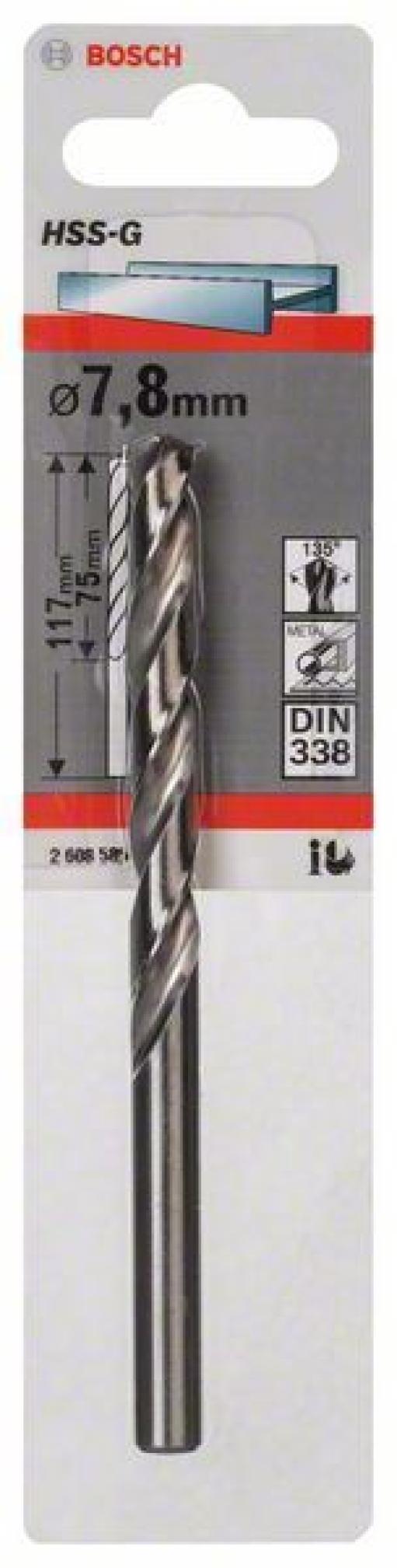 Burgija za metal HSS-G, DIN 338 Bosch 2608585931, 7,8 x 75 x 117 mm