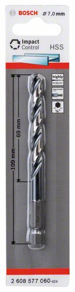 HSS spiralna burgija sa šestostranim prihvatom 7,0mm Bosch 2608577060, 7 x 69 x 109 mm