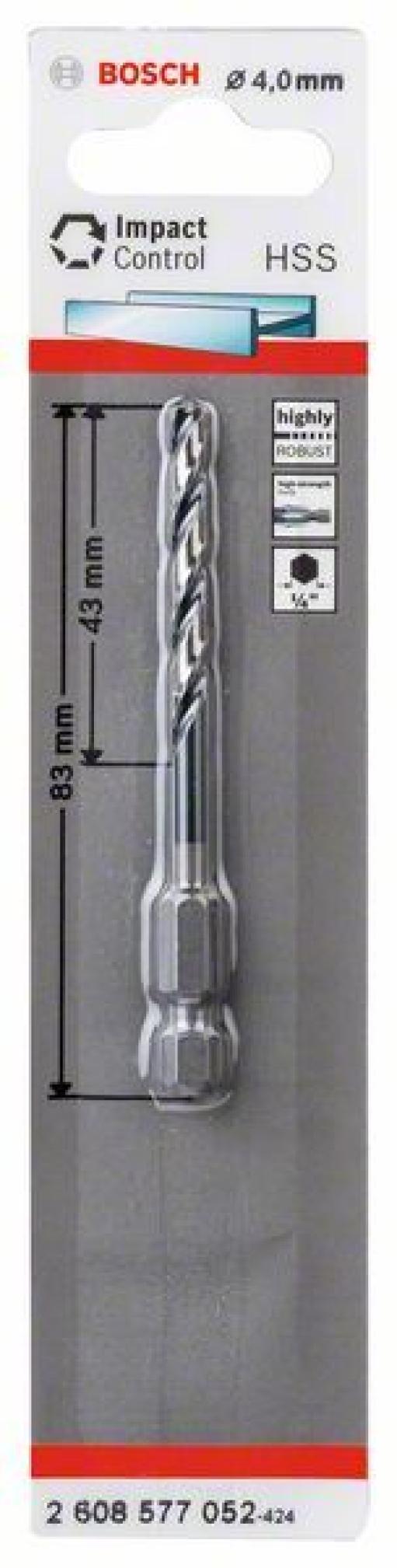 HSS spiralna burgija sa šestostranim prihvatom 4,0mm Bosch 2608577052, 4 x 43 x 83 mm