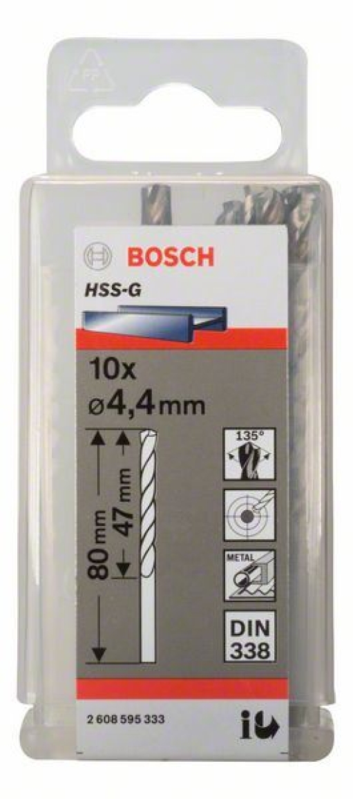 Burgija za metal HSS-G, DIN 338 Bosch 2608595333, 4,4 x 47 x 80 mm