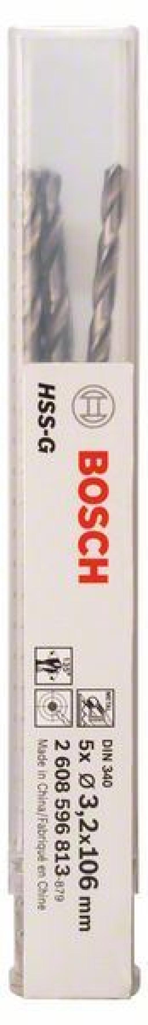 Burgija za metal HSS-G, DIN 340 Bosch 2608596813, 3,2 x 69 x 106 mm