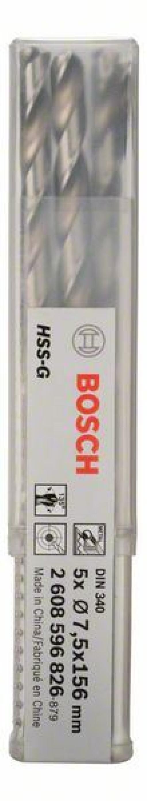 Burgija za metal HSS-G, DIN 340 Bosch 2608596826, 7,5 x 102 x 156 mm