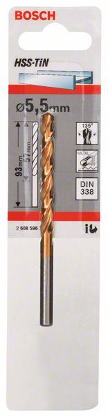 Burgija za metal HSS-TiN, DIN 338 Bosch 2608596706, 5,5 x 57 x 93 mm
