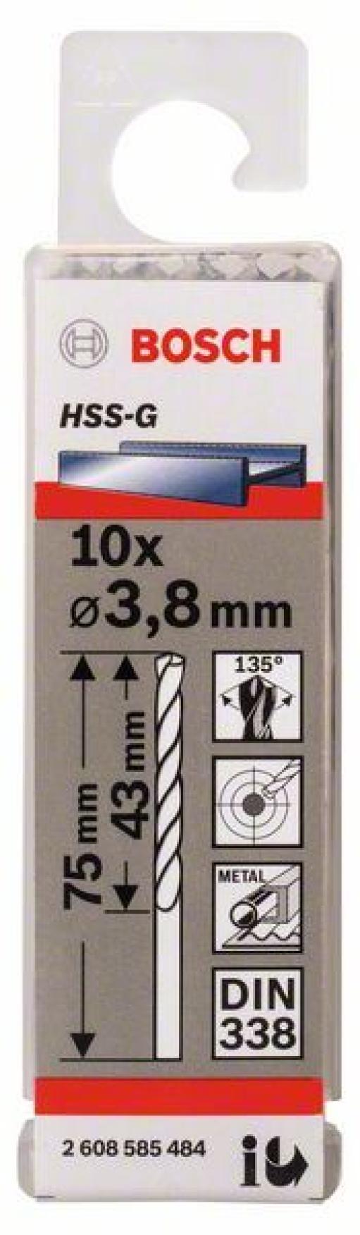 Burgija za metal HSS-G, DIN 338 Bosch 2608585484, 3,8 x 43 x 75 mm, 1 komad