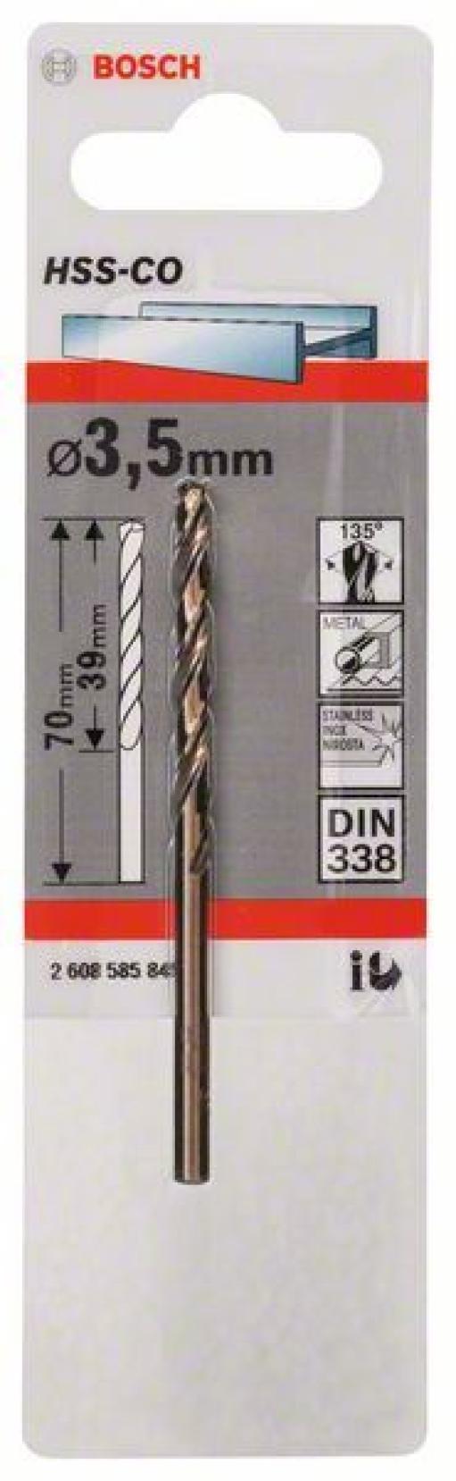 Burgija za metal HSS-Co, DIN 338 Bosch 2608585845, 3,5 x 39 x 70 mm