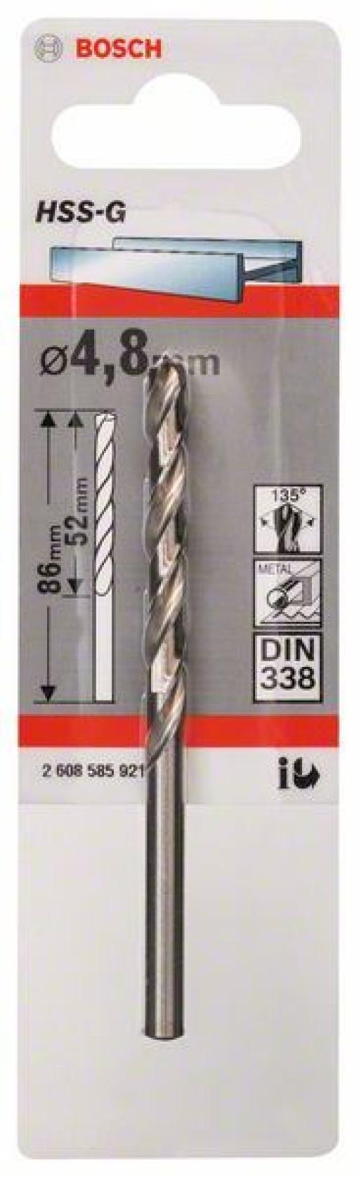 Burgija za metal HSS-G, DIN 338 Bosch 2608585921, 4,8 x 52 x 86 mm