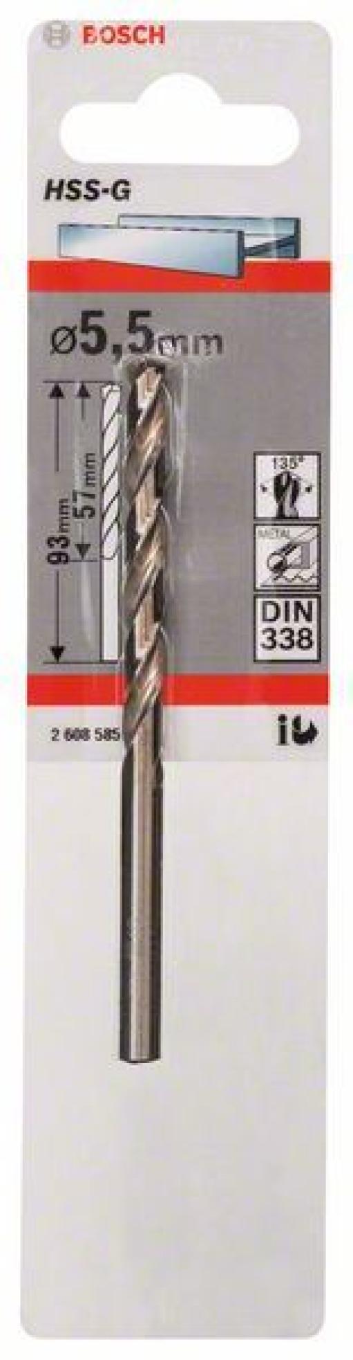 Burgija za metal HSS-G, DIN 338 Bosch 2608585925, 5,5 x 57 x 93 mm