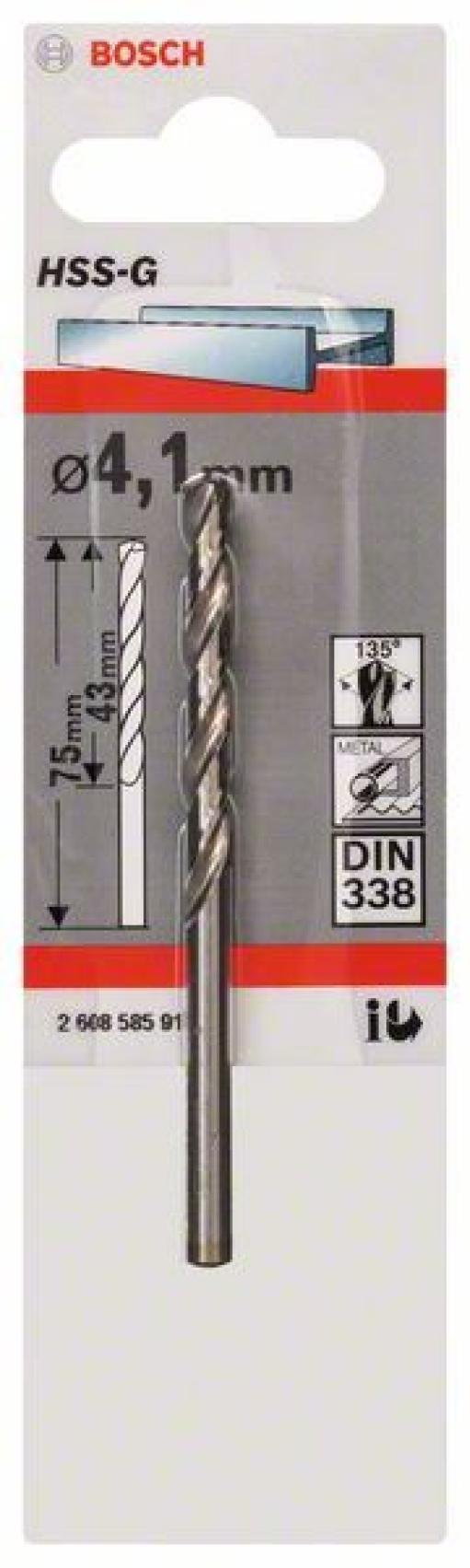 Burgija za metal HSS-G, DIN 338 Bosch 2608585917, 4,1 x 43 x 75 mm