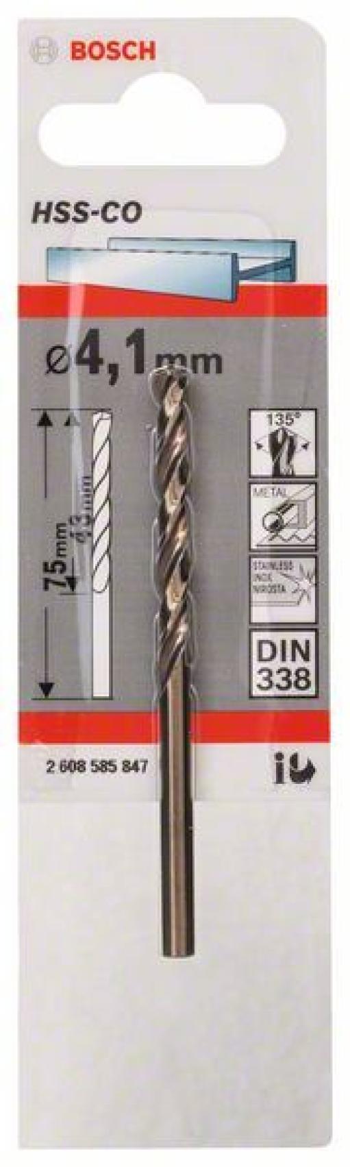 Burgija za metal HSS-Co, DIN 338 Bosch 2608585847, 4,1 x 43 x 75 mm