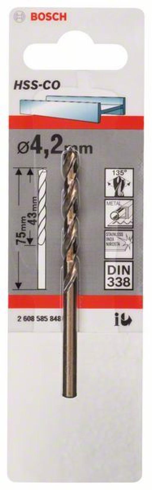 Burgija za metal HSS-Co, DIN 338 Bosch 2608585848, 4,2 x 43 x 75 mm