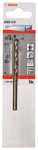 Burgija za metal HSS-Co, DIN 338 Bosch 2608585852, 5,1 x 52 x 86 mm