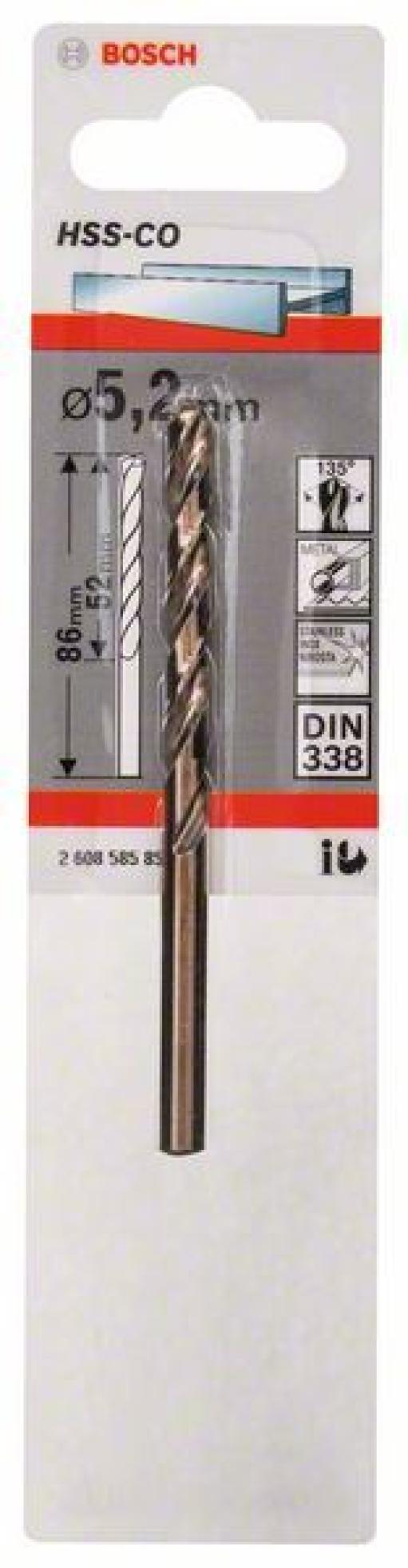 Burgija za metal HSS-Co, DIN 338 Bosch 2608585853, 5,2 x 52 x 86 mm