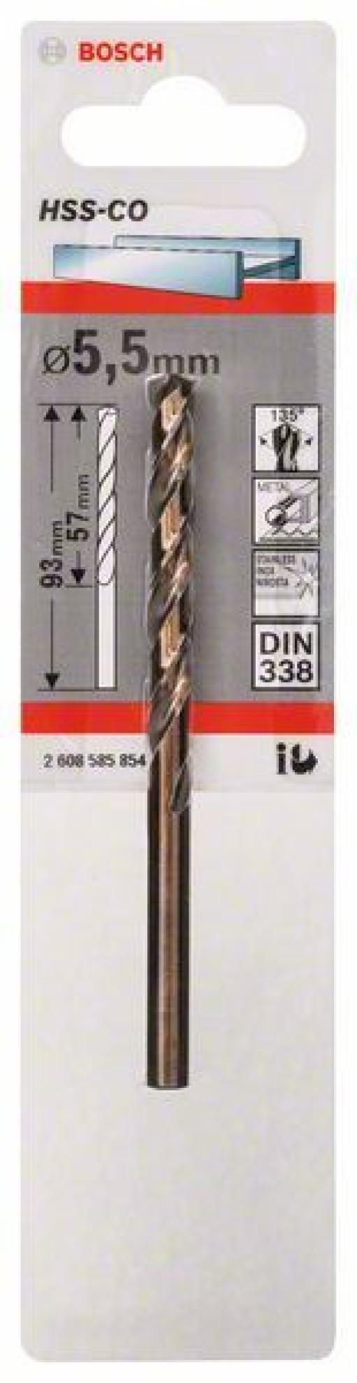 Burgija za metal HSS-Co, DIN 338 Bosch 2608585854, 5,5 x 57 x 93 mm
