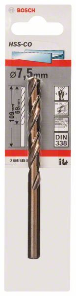 Burgija za metal HSS-Co, DIN 338 Bosch 2608585859, 7,5 x 69 x 109 mm