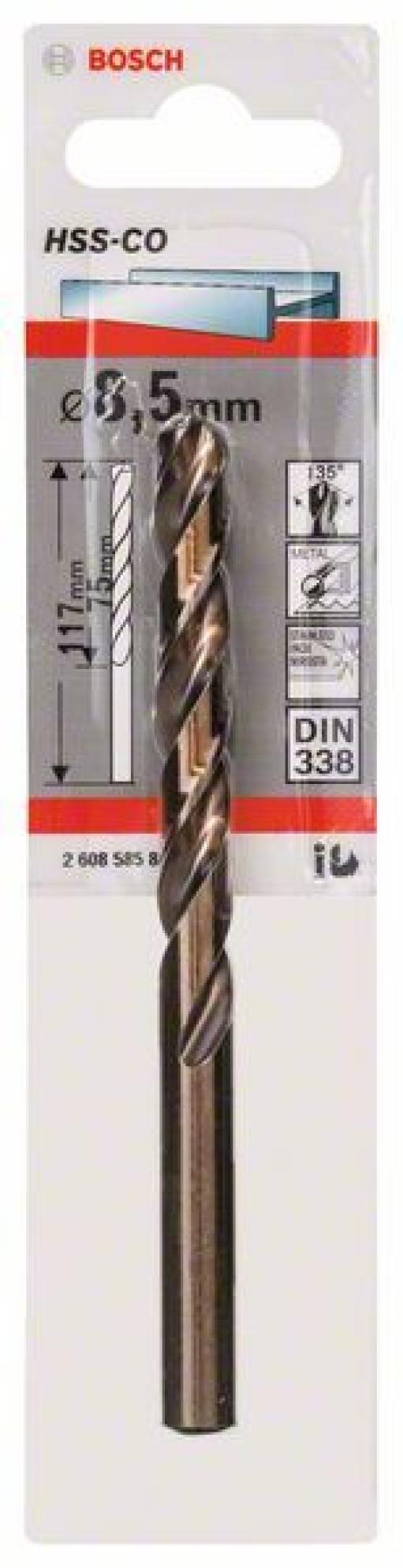 Burgija za metal HSS-Co, DIN 338 Bosch 2608585861, 8,5 x 75 x 117 mm