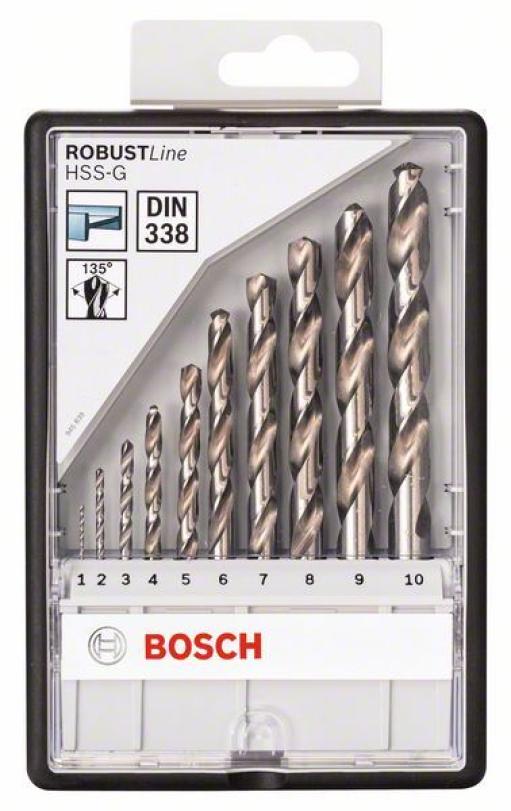 10-delni Robust Line set burgija za metal HSS-G, 135° Bosch 2607010535, 1; 2; 3; 4; 5; 6; 7; 8; 9; 10 mm, 135°