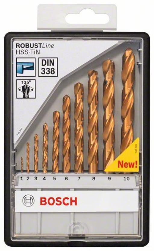 10-delni Robust Line set burgija za metal HSS-TiN, 135° Bosch 2607010536, 1; 2; 3; 4; 5; 6; 7; 8; 9; 10 mm, 135°