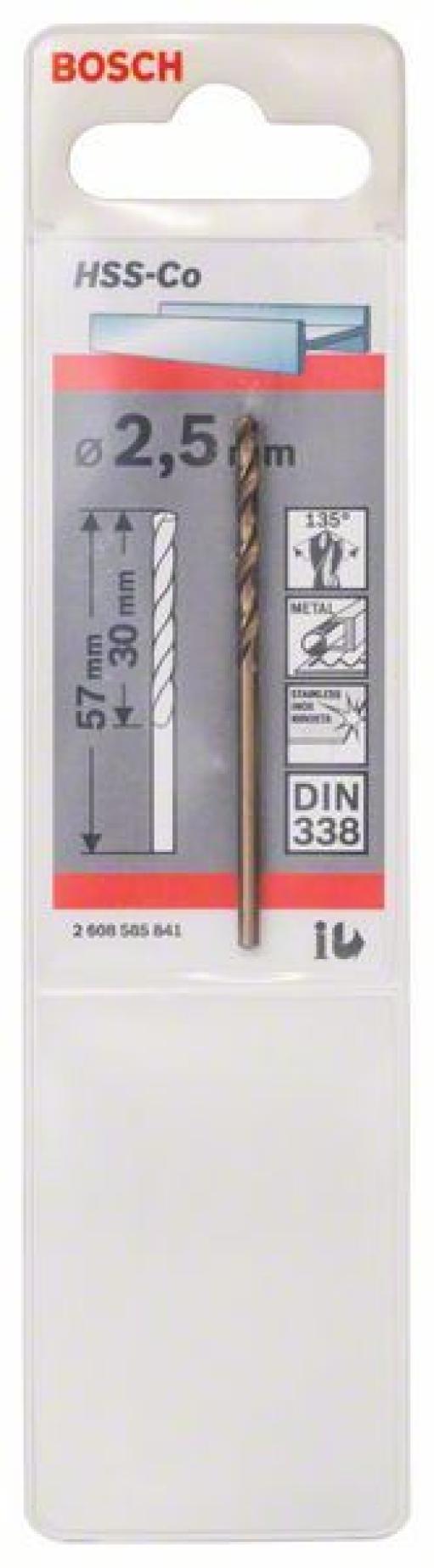 Burgija za metal HSS-Co, DIN 338 Bosch 2608585841, 2,5 x 30 x 57 mm
