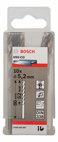 Burgija za metal HSS-Co, DIN 338 Bosch 2608585887, 5,2 x 52 x 86 mm