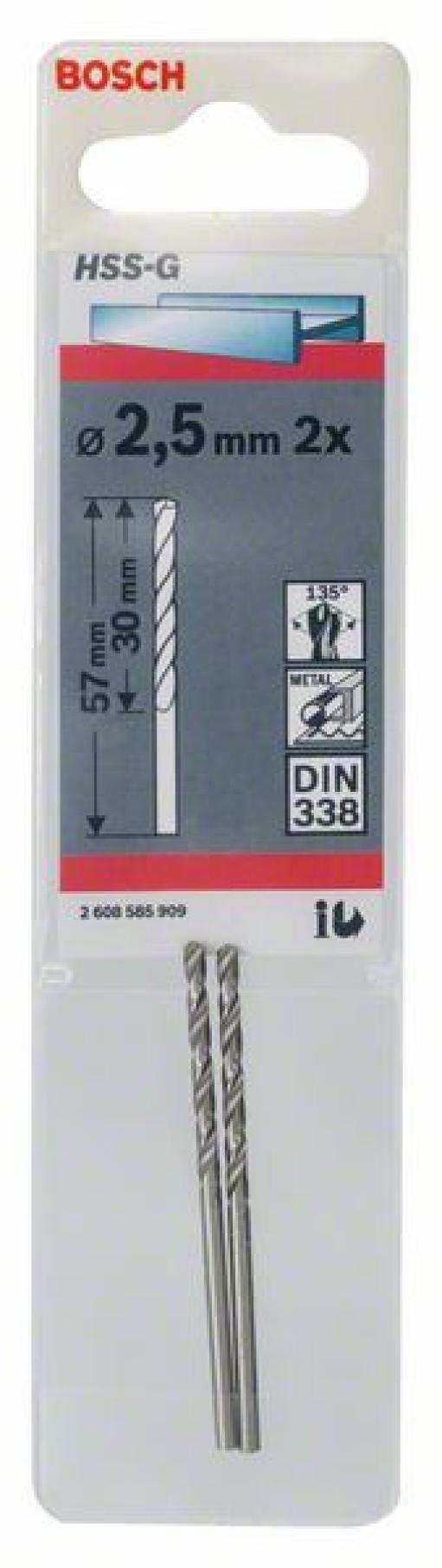 Burgija za metal HSS-G, DIN 338 Bosch 2608585909, 2,5 x 30 x 57 mm