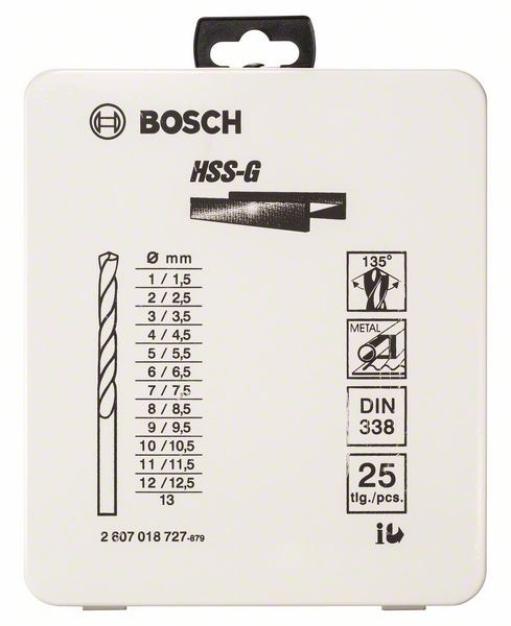 25-delni set burgija za metal HSS-G, DIN 338, 135°, u metalnoj kutiji Bosch 2607018727, 1-13 mm, 135°