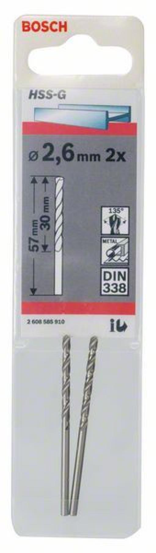 Burgija za metal HSS-G, DIN 338 Bosch 2608585910, 2,6 x 30 x 57 mm