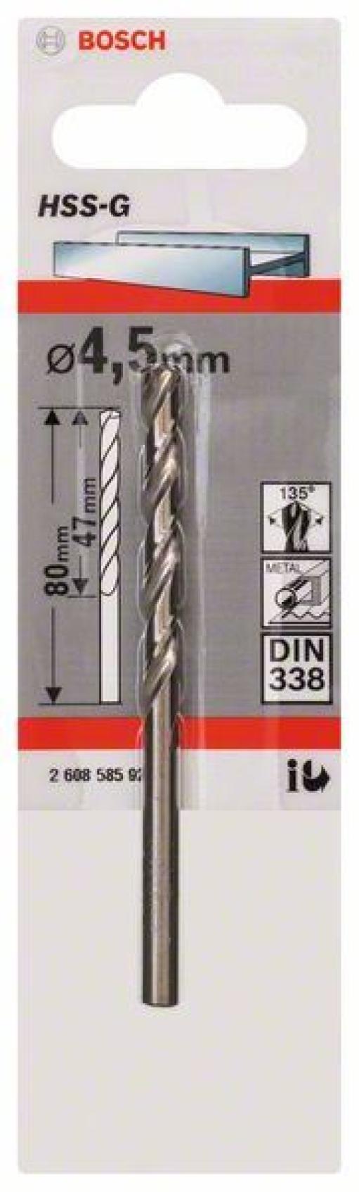 Burgija za metal HSS-G, DIN 338 Bosch 2608585920, 4,5 x 47 x 80 mm