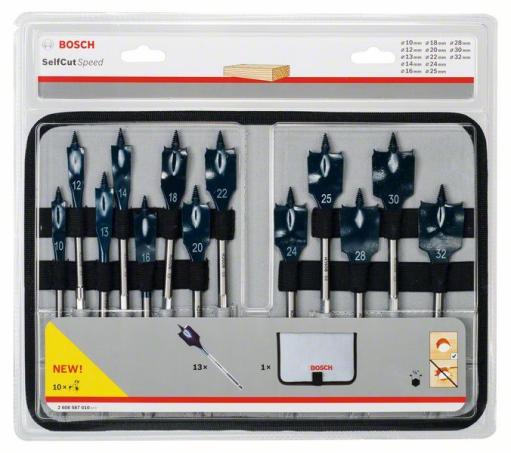 13-delni set pljosnatih burgija za glodanje Self Cut Speed Bosch 2608587010, 10; 12; 13; 14; 16; 18; 20; 22; 24; 25; 28; 30; 32 mm