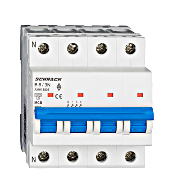 Zaštitni prekidač AMPARO 6kA, B 6A, 3+N
N priključak s lijeve strane, Tip AM6, Standard proizvoda EN 60898-1:2019,IEC 60898-1