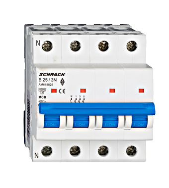 Zaštitni prekidač AMPARO 6kA, B 25A, 3+N
Neutral left, Tip AM6, Standard proizvoda EN 60898-1,IEC 60898-1