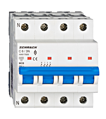 Zaštitni prekidač AMPARO 6kA, C 6A, 3+N
Neutral left, Tip AM6, Standard proizvoda EN 60898-1,IEC 60898-1