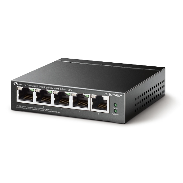 TP-Link TL-SG1005LP PoE svič 5-port Gigabit 10/100/1000Mb/s, 4 PoE+ porta 802.3af/at do 40W (30W po portu), 802.1p/DSCP QoS, PoE Port Priority Function - Overload Arrangement, auto-uplink every po...