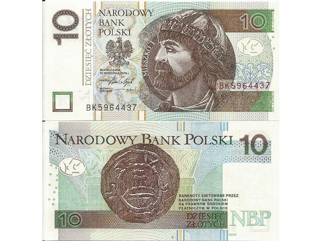Poljska 10 zlotych 2016. UNC
