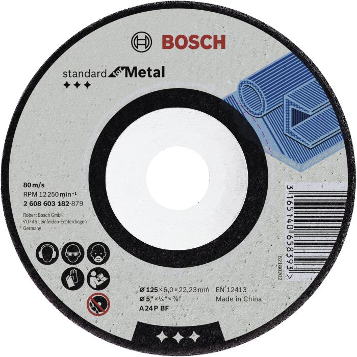 BOSCH BRUSNA PLOČA ISPUPČENA STANDARD FOR METAL A 24 P BF 125 MM, 22,23 MM, 6,0 MM - 10 KOMADA