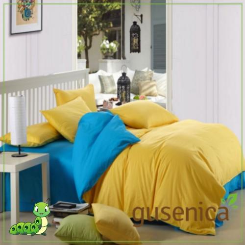 Posteljina za bračni krevet plavo-žuta