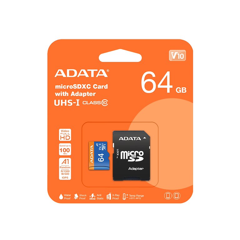 AData MicroSD (AUSDX64GUICL10A1-RA1) 64GB class 10+adapter memorijska kartica