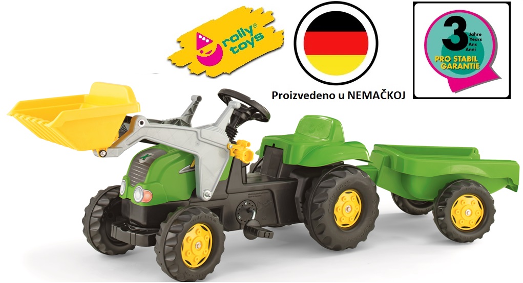 Traktor Rolly kid sa utovarivačem i prikolicom, zeleni