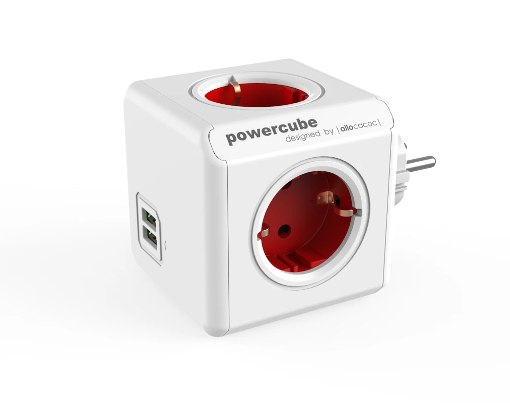 Allocacoc (1202RD/DEOUPC) PowerCube Original USB 4 utičnice+2USB 5V/2.1A crveni