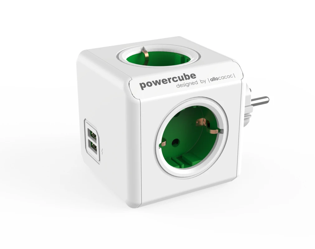 Allocacoc (1202GN/DEOUPC) PowerCube Original USB 4 utičnice +2USB 5V/2.1A zeleni