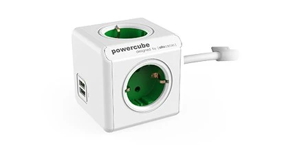 Allocacoc (1402GN/DEEUPC) PowerCube Extended 4 utičnice+2xUSB 5V/2.1A 1.5m zeleni