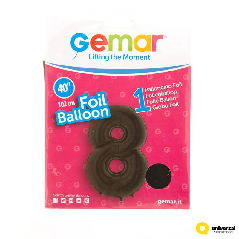 BALON BROJ 8 102cm CRNI FOLIJA GEMAR 140880