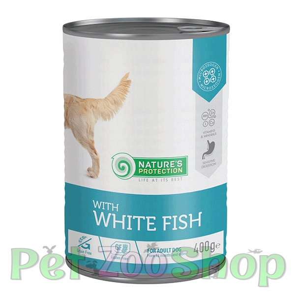 Nature’s Protection Konzerva Hrana za odrasle osetljive pse Sensitive With White Fish Bela Riba 400g