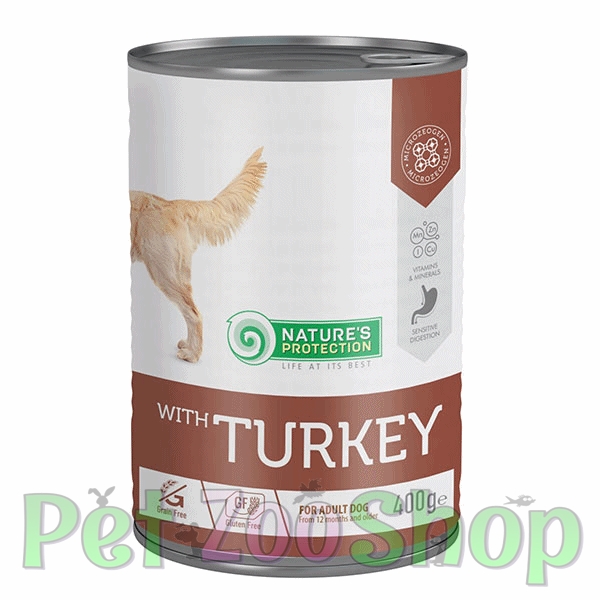 Nature’s Protection Konzerva Hrana za odrasle osetljive pse Adult Sensitive with Turkey Ćuretina 400g